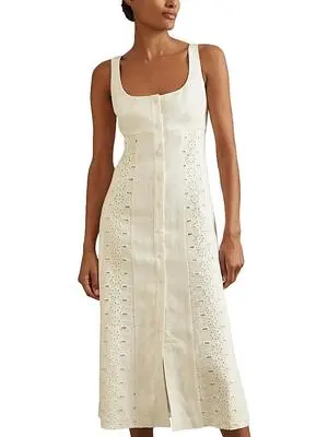 REISS Clarice Eyelet Midi Dress - Ivory
