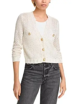 L'Agence Blanca Sequined Cropped Cardigan - Ivory/gold