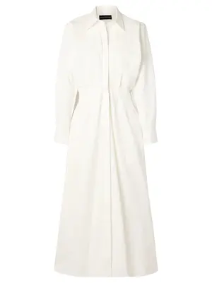 BRANDON MAXWELL The Celeste Ruched Cotton-poplin Maxi Shirt Dress