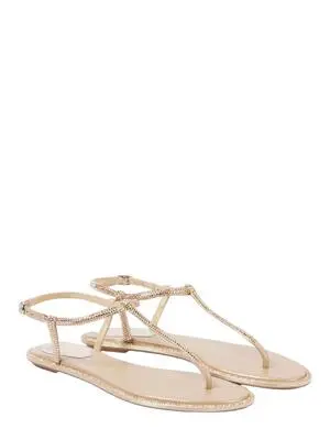 Rene Caovilla Diana Satin And Leather Thong Sandals - Beige