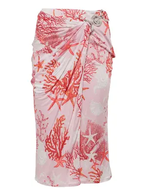 Versace Barocco Sea Gathered Jersey Midi Skirt - Pink