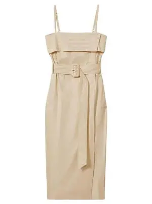 REISS Dhalia Twill Wrap Midi-dress - Stone