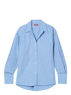 Staud Kelly Striped Cotton-blend Poplin Shirt - Blue