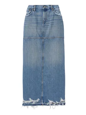 RE/DONE Frayed Paneled Denim Maxi Skirt - Blue
