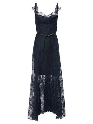 Oscar De La Renta Floral Lace Midi Dress - Blue