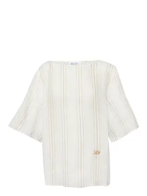 Loro Piana Mara Striped Linen Top - White