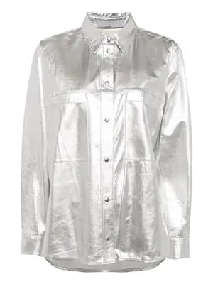 IRO PARIS Nazil Metallic Leather Overshirt - Silver
