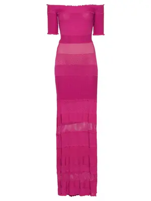 GEMY MAALOUF Off-shoulder Knitted Maxi Dress - Pink