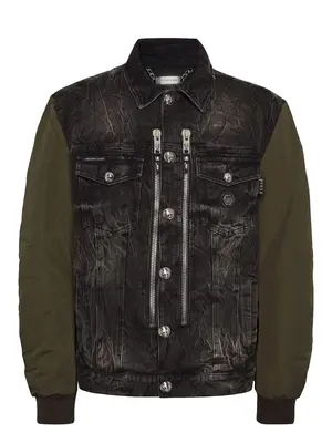 Philipp Plein Contrasting-sleeve Denim Jacket - Grey