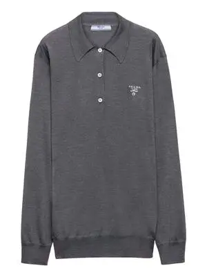 Prada Embroidered-logo Silk Polo Shirt - Grey