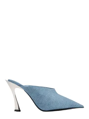 MUGLER Denim Pointed Toe Mules - Blue