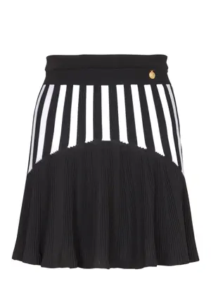 Balmain Ribbed-knit Pleated Mini Skirt - Black
