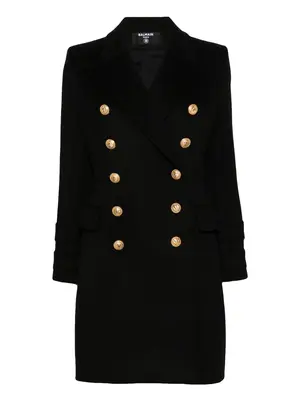 Balmain Double-breasted Wool Coat - Black