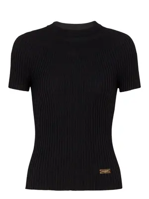 Balmain Logo-plaque Ribbed Knit Top - Black