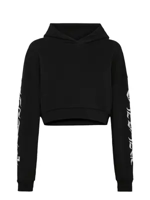 Philipp Plein Logo-embroidered Cropped Hoodie - Black