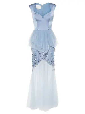 GEMY MAALOUF Sequin-embellished Panelled Gown - Blue