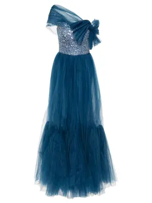 GEMY MAALOUF Off-shoulder Tulle Maxi Dress - Blue