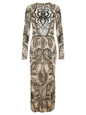 Etro Logo Printed Tulle Midi Dress - Beige