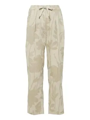 Brunello Cucinelli Printed Linen Tapered Trousers - Beige
