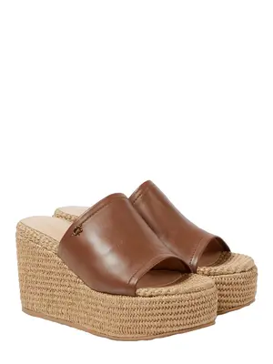 GIANVITO ROSSI Gianvito Rossi Leather And Raffia Wedge Mules