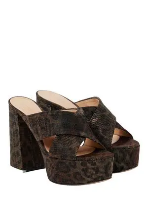GIANVITO ROSSI Leopard-print Lamé Platform Mules - Brown