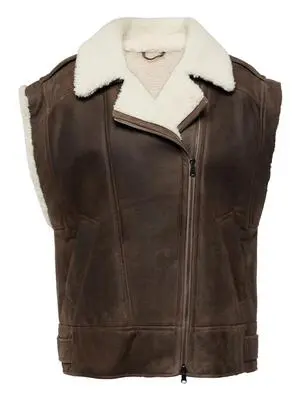 Brunello Cucinelli Shearling-lined Leather Vest - Neutrals