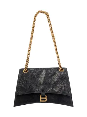 Balenciaga Crush Medium Leather Shoulder Bag - Black