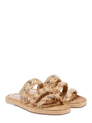 AQUAZZURA Costiera Embellished Raffia Sandals - Brown
