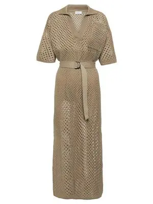 BRUNELLO CUCINELLI Brunello Cucinelli Cotton Mesh Polo Midi Dress