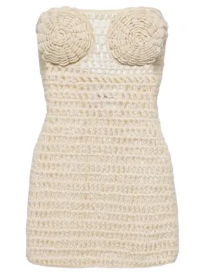 Anna Kosturova Camellia Cotton Crochet Bustier Dress - Neutrals