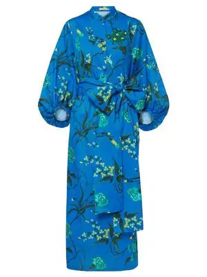 Erdem Floral Cotton And Linen Midi Dress - Blue
