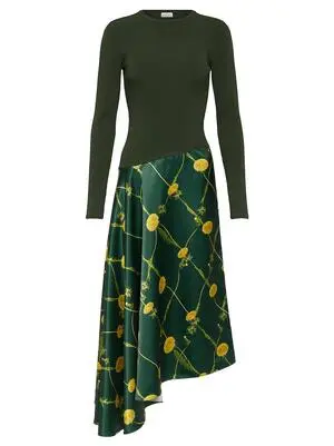 Burberry Printed Jersey And Satin Midi Dress - Green