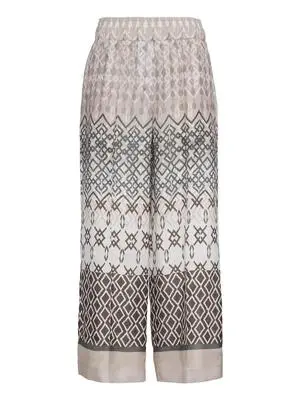 Brunello Cucinelli Printed Wide-leg Silk Pants - Grey