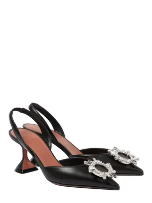 Amina Muaddi Begum 70 Leather Slingback Pumps - Black