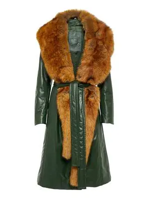 Burberry Faux Fur-trimmed Leather Coat - Green