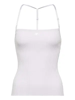 COURREGES Courrèges Logo Halterneck Ribbed-knit Tank Top - White