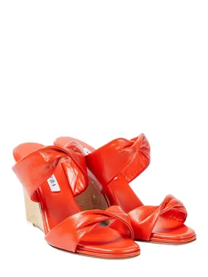 AQUAZZURA Twist Leather Wedge Sandals - Orange