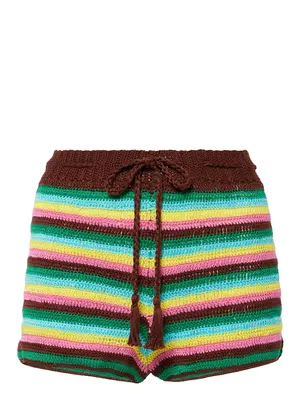 Anna Kosturova Striped Crochet Cotton Shorts - Multicoloured