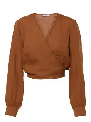 ERES Eres Joli Scalloped Linen Wrap Top
