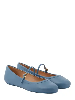 GIANVITO ROSSI Carla Leather Mary Jane Flats - Blue