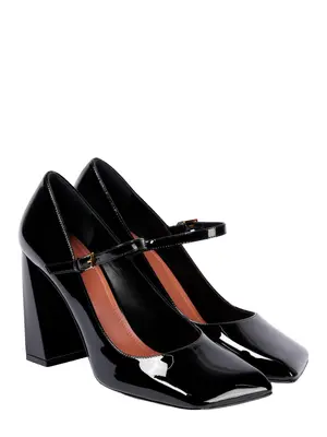 Amina Muaddi Charlotte 95 Patent Leather Mary Jane Pumps - Black