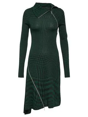 Burberry Check Wool-blend Midi Dress - Green