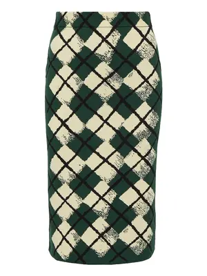 Burberry Checked Cotton Midi Skirt - Green