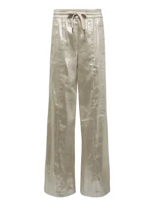 Brunello Cucinelli Linen-blend Lamé Wide-leg Pants - Silver