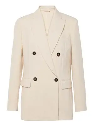 Brunello Cucinelli Double-breasted Cotton And Wool-blend Blazer - Neutrals