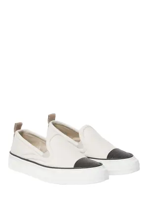 Brunello Cucinelli Monili Canvas Slip-on Sneakers - White