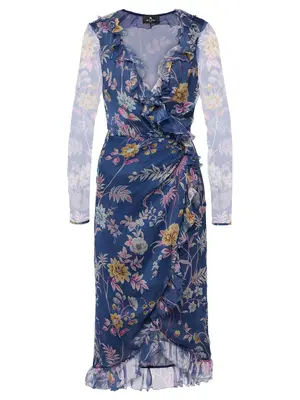 Etro Floral Print Silk Wrap Dress - Blue