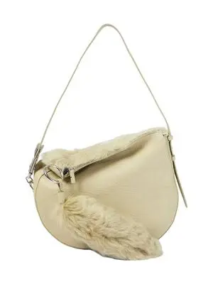 Burberry Knight Medium Shearling-trimmed Shoulder Bag - Beige