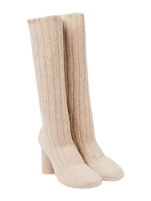 Bottega Veneta Bottega Veneta Atomic Knitted Knee-High Boots Beige
