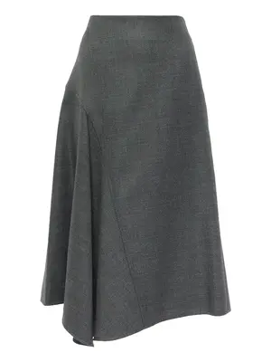 Brunello Cucinelli Asymmetric Virgin Wool Midi Skirt - Grey